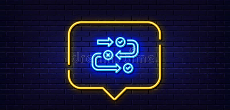 Survey Progress Line Icon. Algorithm Sign. Neon Light Speech Bubble ...