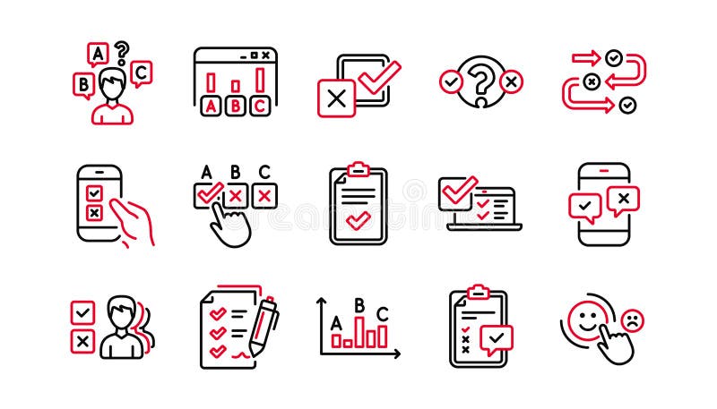 Survey or Report Line Icons. Opinion, Customer Satisfaction and ...