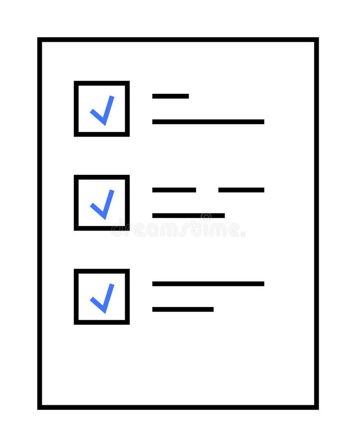 Survey or To-do List Document with Three Checkbox Items Marked in Blue ...
