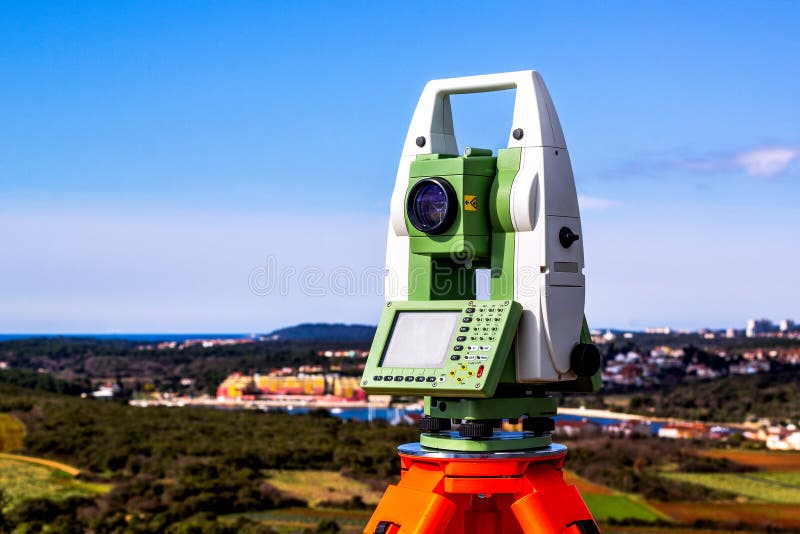 Survey total station stock image. Image of total, site - 101612027