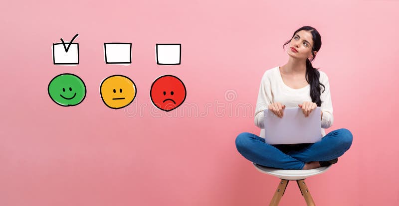 Survey with Woman Using a Laptop Stock Image - Image of business, pink ...