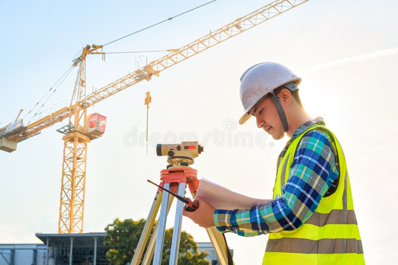 Civil Engineer Inspects Work Using Radio Communication with the ...