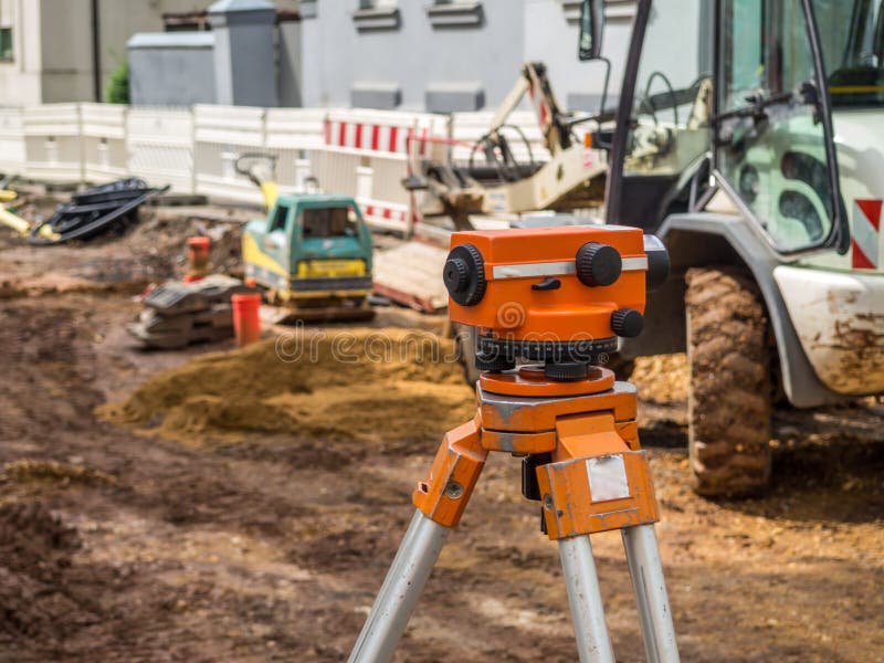 Surveying a Road Construction Site Stock Image - Image of measurement ...
