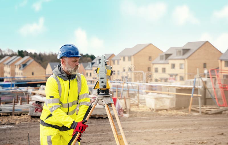 Surveyor Builder Site Engineer with Theodolite Total Station at ...