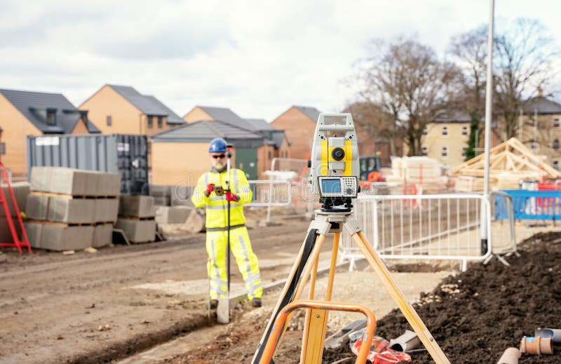 Surveyor Builder Site Engineer with Theodolite Total Station at ...