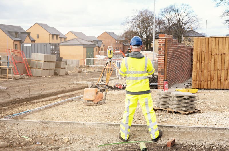 Surveyor Builder Site Engineer with Theodolite Total Station at ...