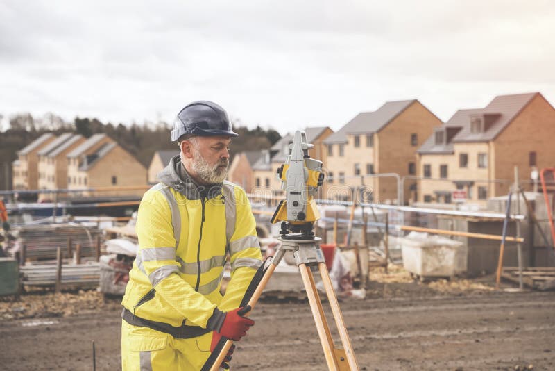 Surveyor Builder Site Engineer with Theodolite Total Station at ...