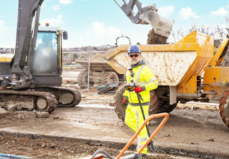 Surveyor Builder Site Engineer with Theodolite Total Station at ...