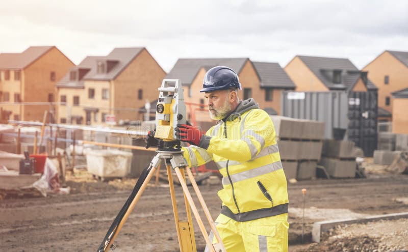 Surveyor Builder Site Engineer with Theodolite Total Station at ...