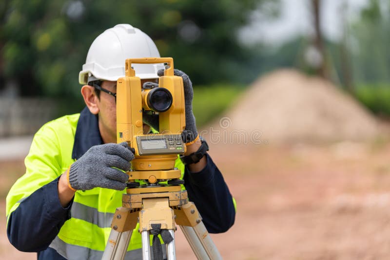 Surveyor Civil Engineer Using Equipment Theodolite or Total Positioning ...
