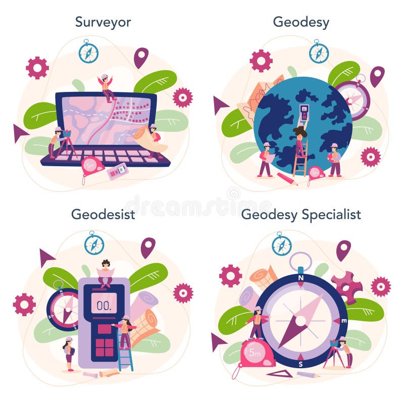 Surveyor Concept Set. Geodesy Science , Land Surveying Technology Stock ...