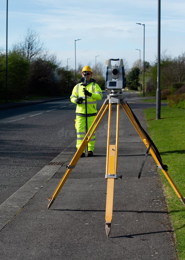 Surveyor Doing Road Survey Using Modern Robotic Total Station EDM ...