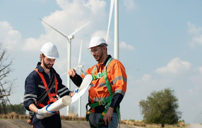 Surveyor and Engineer Examine the Efficiency of Gigantic Wind Turbines ...
