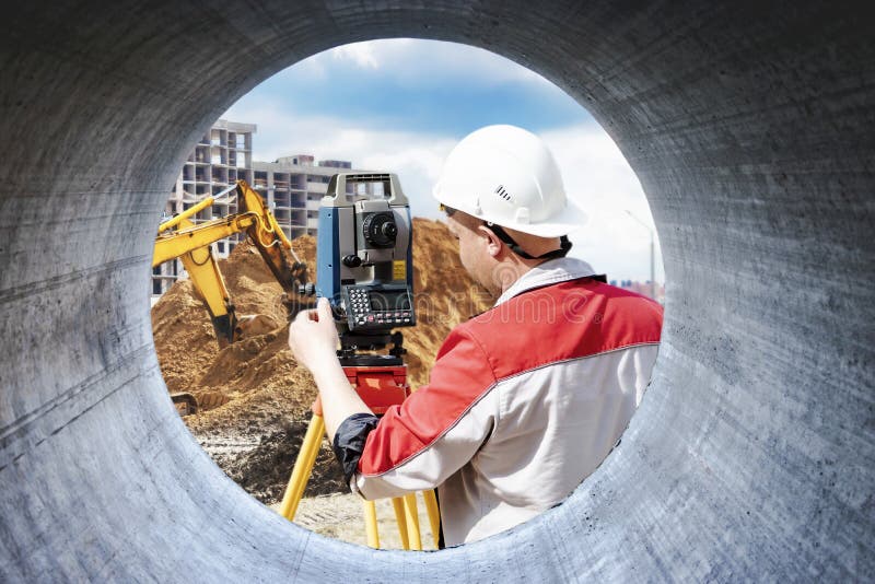 Surveyor Engineer is Measuring Level on Construction Site. Surveyors ...