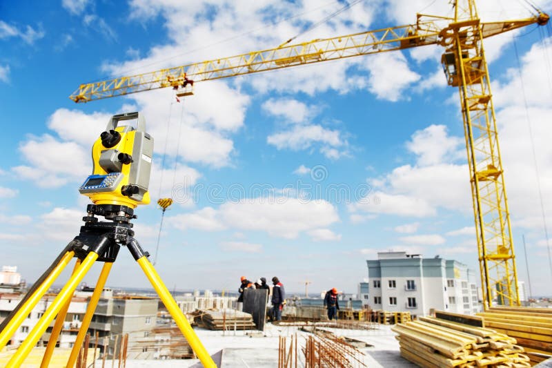 Surveyor Equipment Theodolite at Construction Site Stock Photo - Image ...