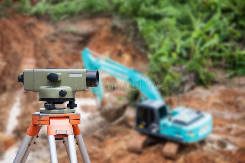 Surveyor Equipment Theodolite At Construction Site Stock Image - Image ...