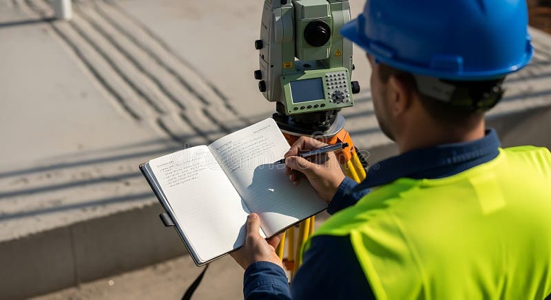Surveyor Taking Notes with Total Station Stock Illustration ...