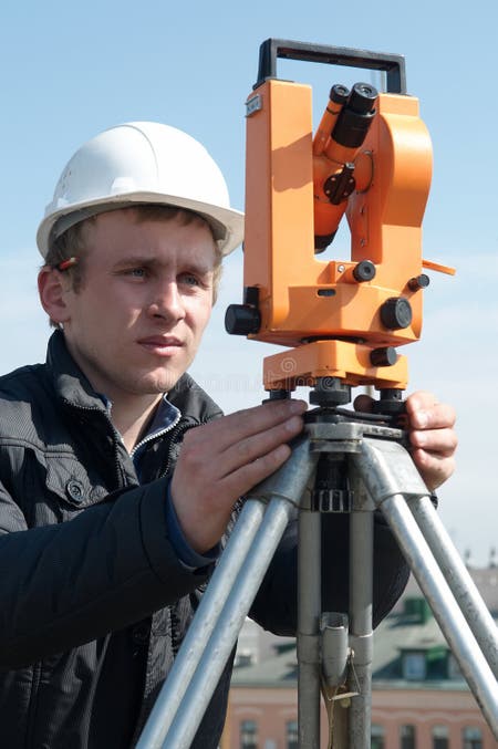 Surveyor with Transit Level Stock Image - Image of geodesist, measuring ...