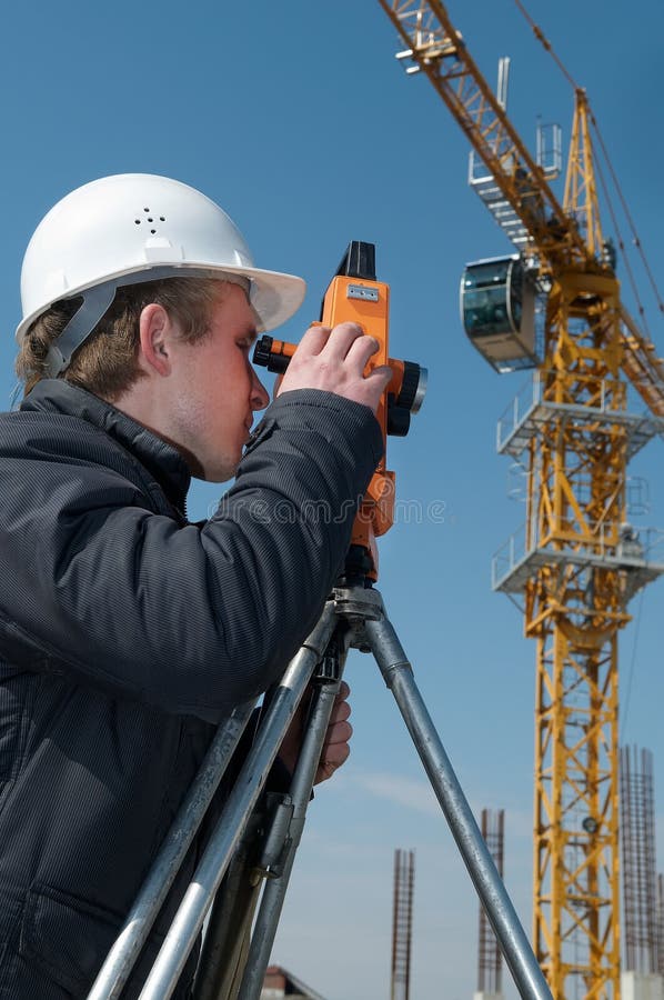 Surveyor with Transit Level Stock Photo - Image of elevation ...