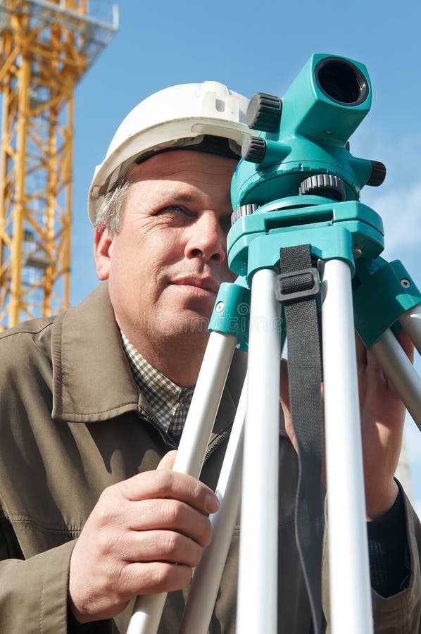 Surveyor with Transit Level Stock Photo - Image of elevation ...