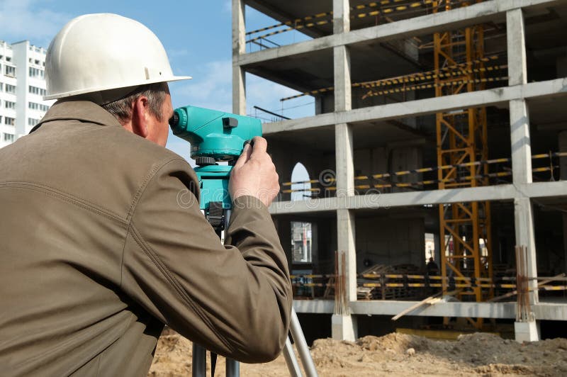 Surveyor with Transit Level Stock Photo - Image of elevation ...