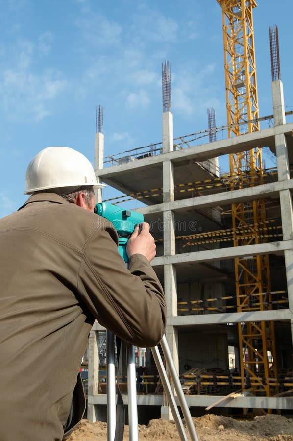Surveyor with Transit Level Stock Photo - Image of elevation ...