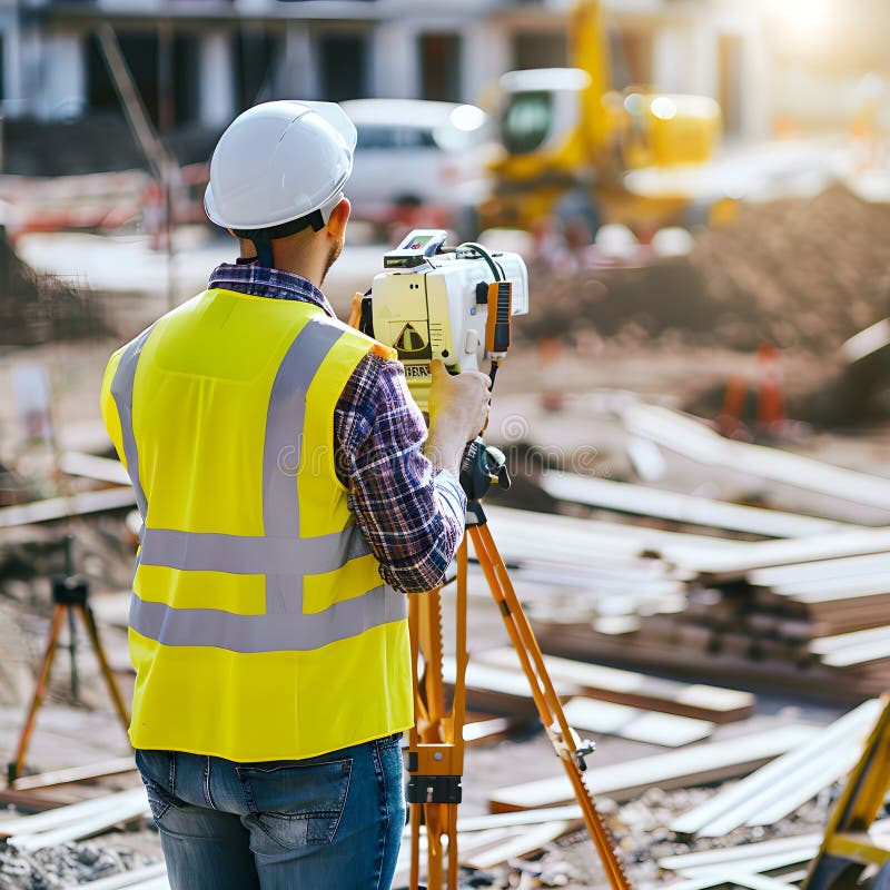 Surveyor Using Theodolite Equipment Taking Measures on Construction ...