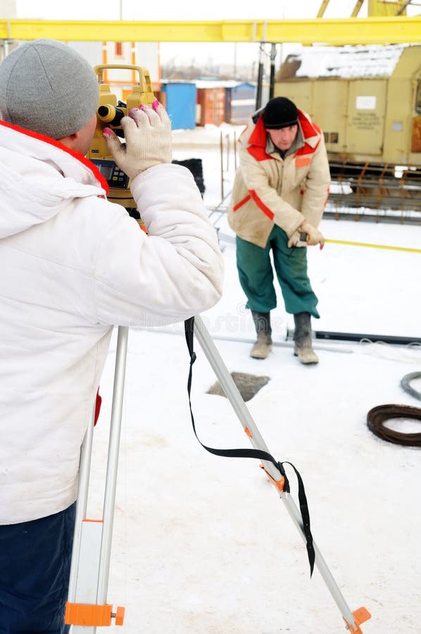 Surveyor Worker at Construction Stock Image - Image of measurement ...