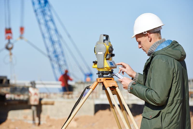 Surveyor Worker with Theodolite Stock Image - Image of measurement ...
