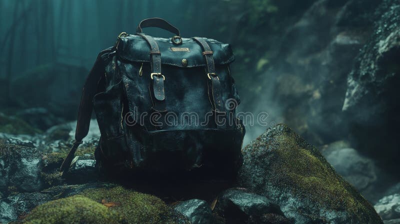 Survival Backpack on Rocks in Jungle Rainforest Area. Stock Photo ...