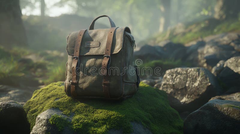 The Survival Backpack on Rocks is a Piece Stock Image - Image of wood ...