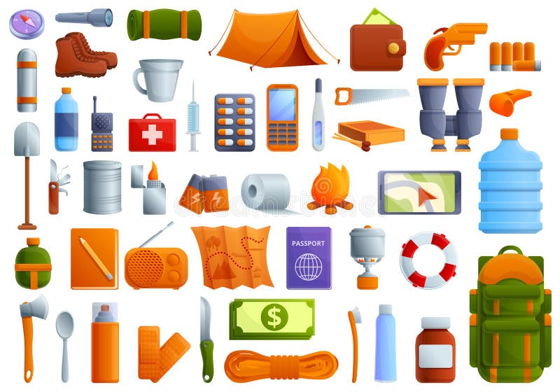 Survival Icons Set, Cartoon Style Stock Vector - Illustration of ...