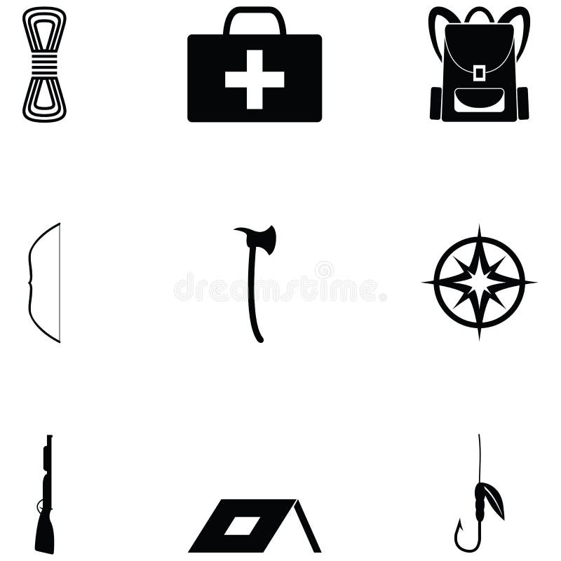 Survival kit icon set stock vector. Illustration of climbing - 120572518