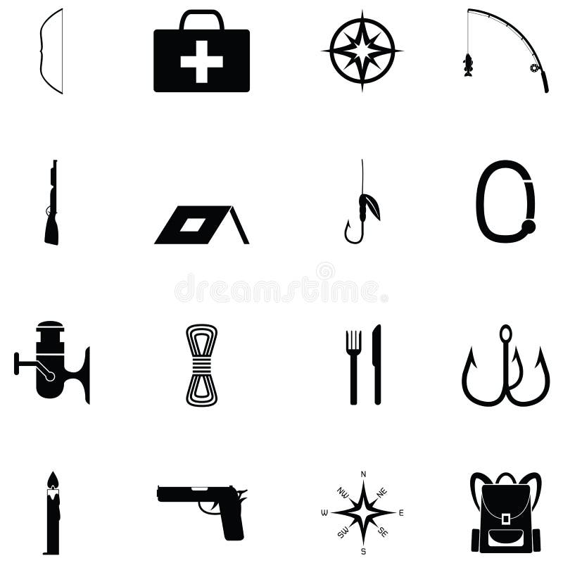 Survival kit icon set stock vector. Illustration of hiking - 120572527