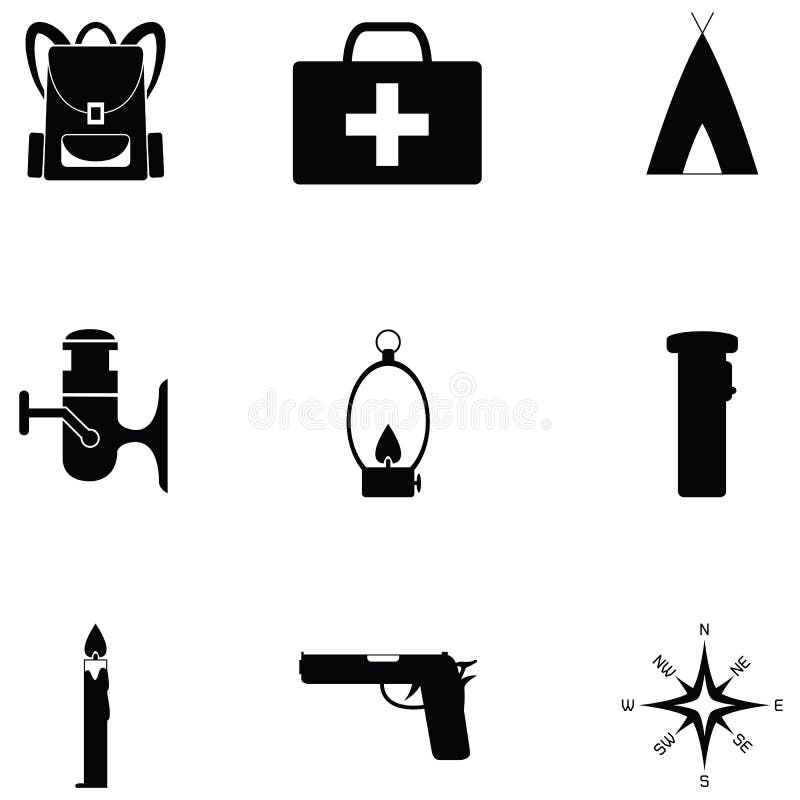 Survival kit icon set stock vector. Illustration of flashlight - 120572592