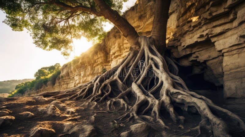 Survival tree with roots stock photo. Image of tree - 371816884
