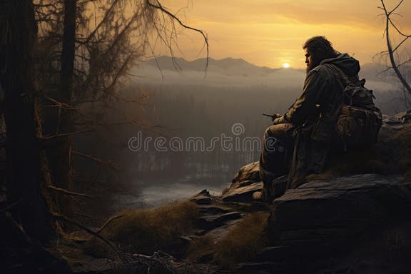 Survival in the Wilderness. a Lone Warrior Stock Illustration ...