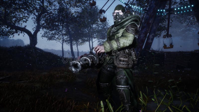 A Surviving Soldier with a Machine Gun Fights Monsters in a Post ...