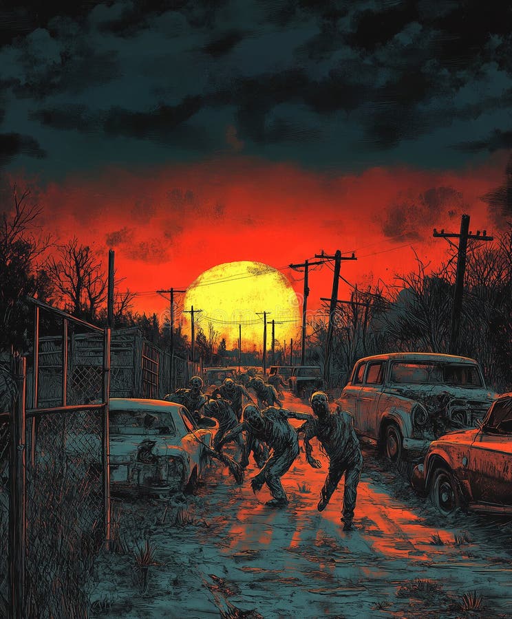 Survivors Navigating a Post-apocalyptic Road As the Sun Sets Behind ...