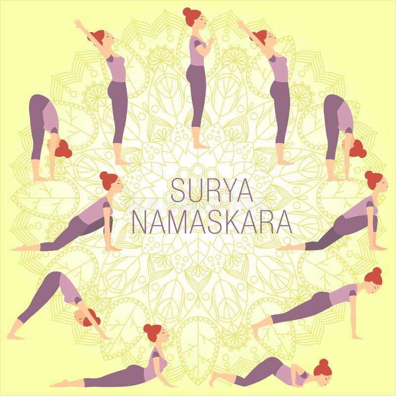 Sun Salutation. Surya Namaskara B. Yoga Sequence. Stock Vector ... Sun Salutation. Surya Namaskara B. Yoga Sequence. Stock Vector ...