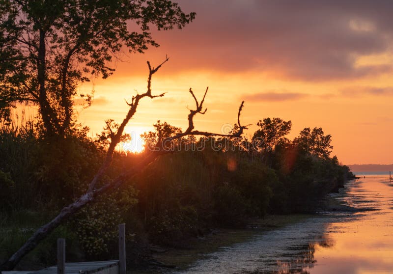Suset in the water stock image. Image of water, dusk - 259322261