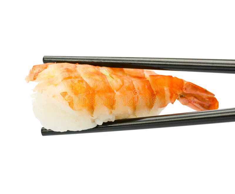 Single Japan Sushi Roll in the Chopsticks Stock Image - Image of close ...