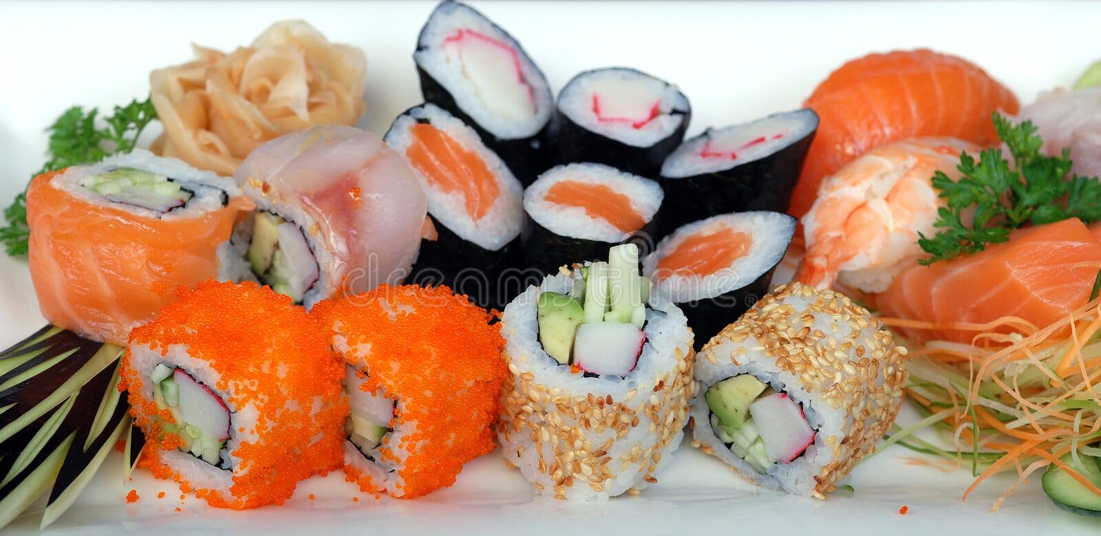 Sushi and Sashimi Seafood in Refrigerator Stock Photo - Image of fresh ...