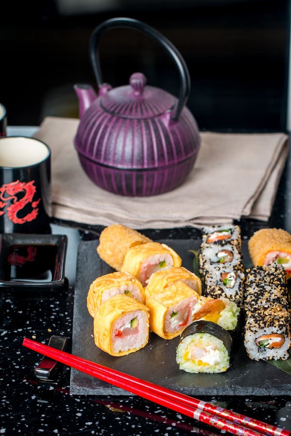 Sushi Assorted on the Table Stock Photo - Image of knife, chef: 61754930