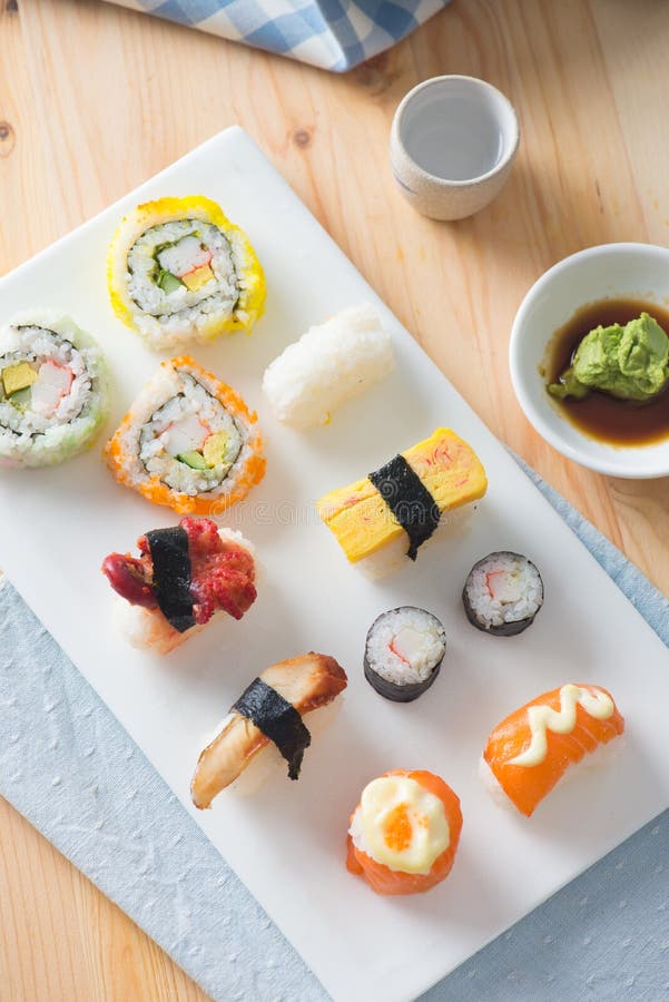 Sushi Assortment on a Dish, Close Up Stock Image - Image of closeup ...