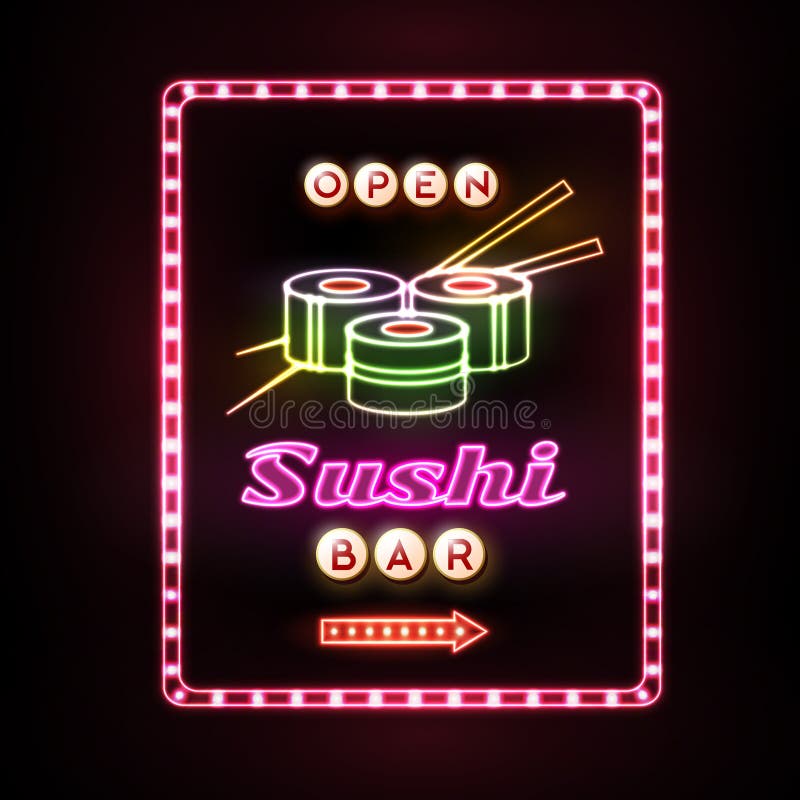 Sushi bar neon sign stock vector. Illustration of icon - 70774434