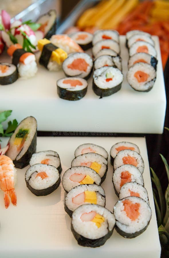 Sushi on Buffet Vertical stock photo. Image of tuna, tasty - 40137436