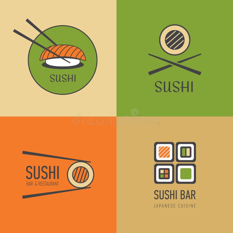 Sushi Cafe Logotypes Vector Set. Logo for Japanese Restaurant Stock ...