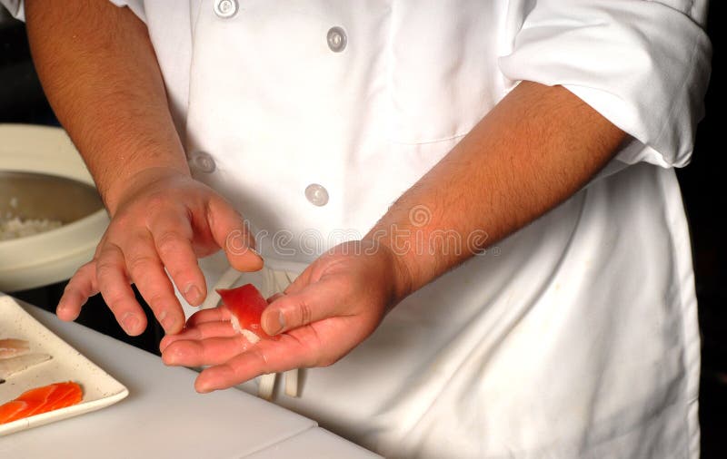 Sushi Chef Making Fresh Sushi Nigi Stock Image - Image of meal, shape ...