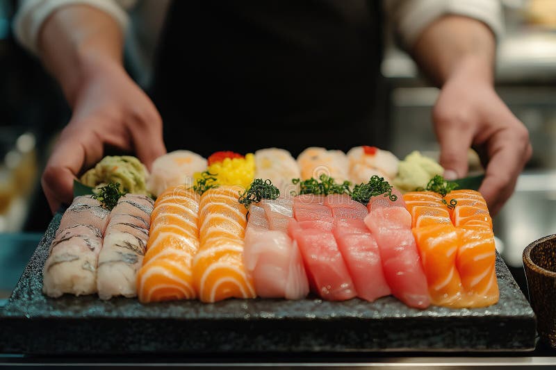 Sushi Chef Making Sushi in the Restaurant Kitchen Stock Illustration ...